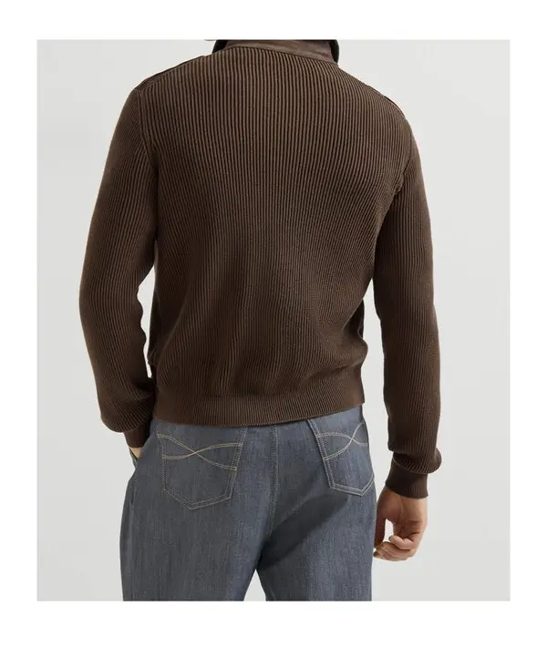 Brunello Cucinelli Cropped Zip-up Jacket With Lapel Collar - Espresso