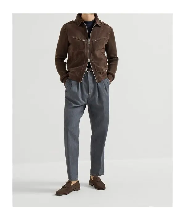 Brunello Cucinelli Cropped Zip-up Jacket With Lapel Collar - Espresso