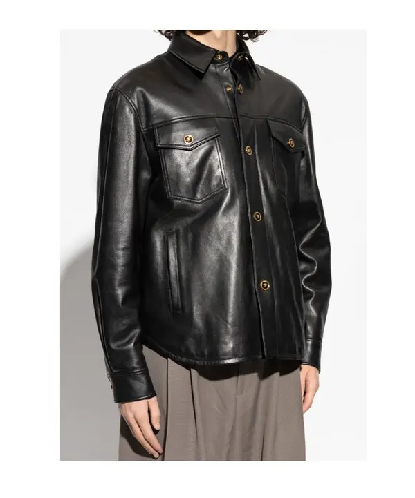 Versace Button-up Leather Overshirt