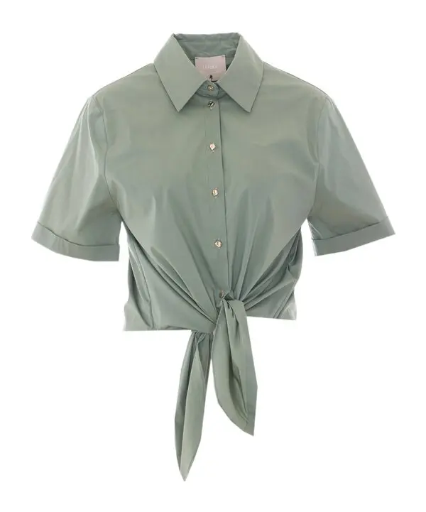 Liu Jo Cropped Tie-front Shirt - Gray