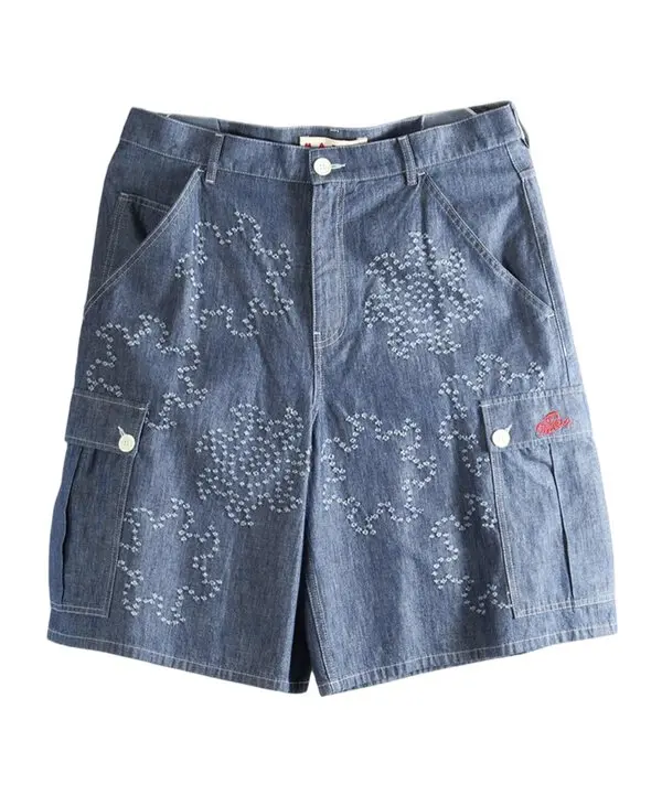 Marni Embroidered Wide Leg Denim Shorts - Blue