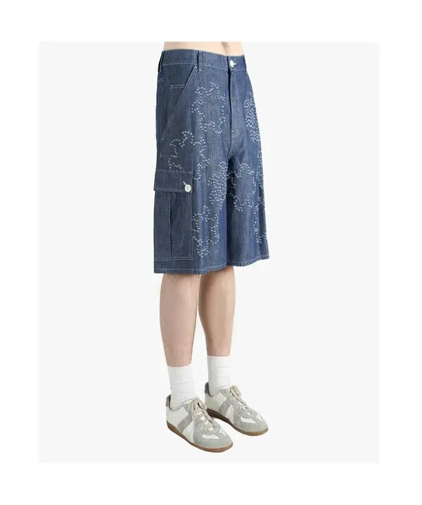 Marni Embroidered Wide Leg Denim Shorts - Blue