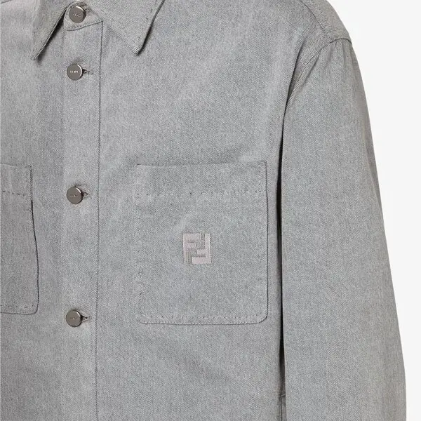 Fendi Ff Embroidered Denim Jacket - Grey