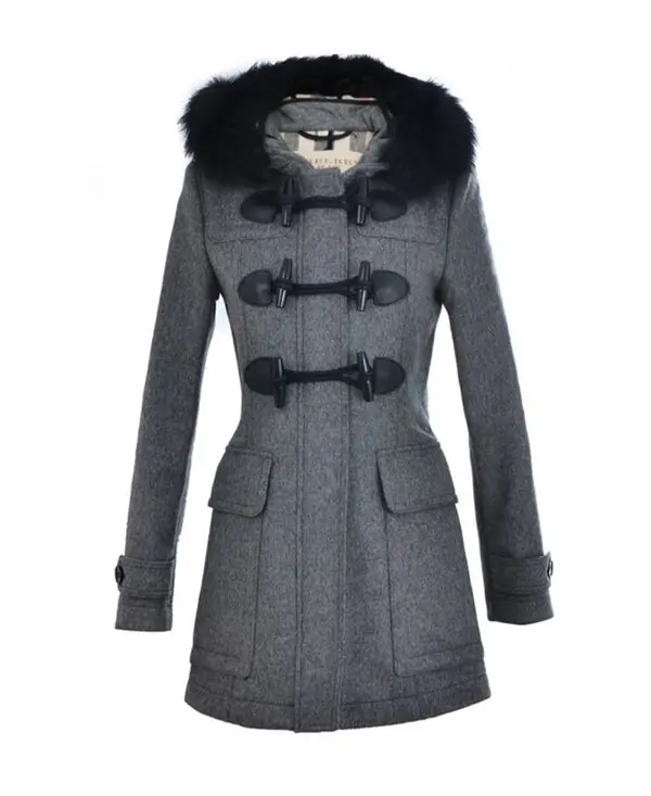 Burberry Hooded Overcoat With Horn Buckle Detail - Gray