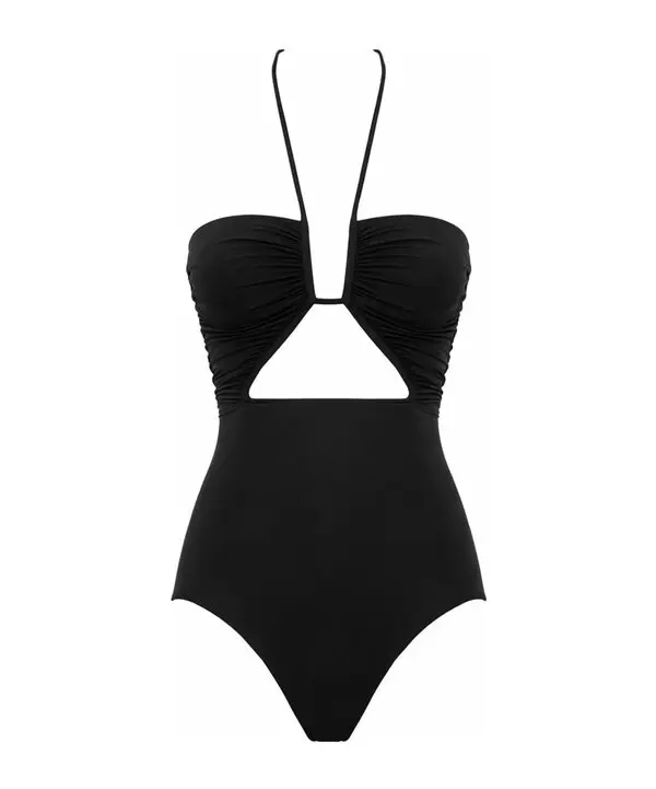 Rick Owens Halterneck Ruched One-piece Swimsuit With Cut-out - Black