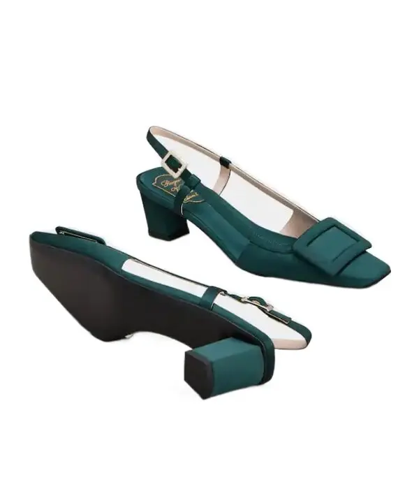 ROGER VIVIER Belle Vivier Slingback Pumps In Satin - Green
