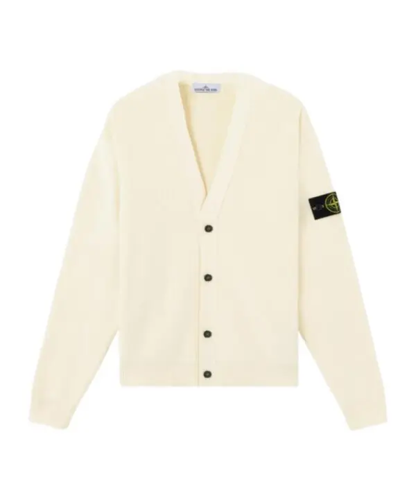 Stone Island Logo Patch Buttoned Cardigan - Ivory