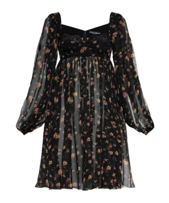 Dolce & Gabbana Floral Lace Embellished Long Sleeve Dress