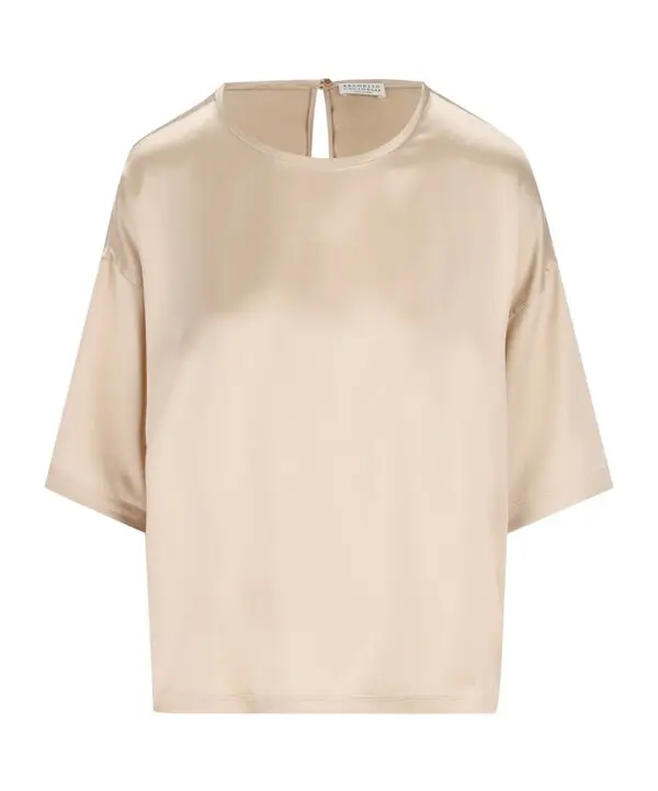 Brunello Cucinelli Keyhole Crewneck Top - Nude