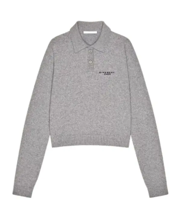 Givenchy Logo Intarsia Long-sleeve Knit Polo Shirt - Light Gray