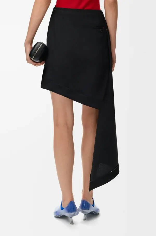 Loewe Asymmetrical Draped Wool Skirt - Black