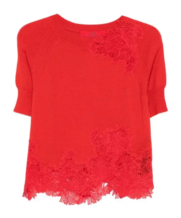 Ermanno Scervino Floral Lace Top - Red