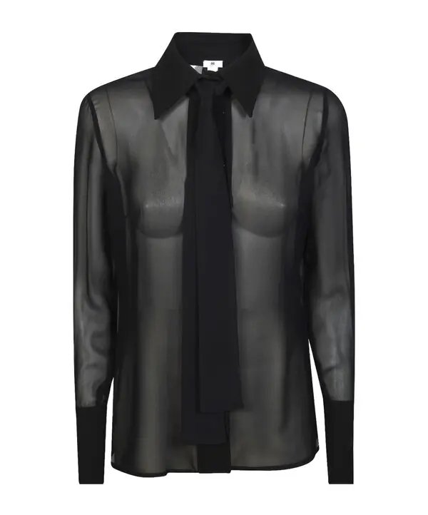 Elisabetta Franchi Georgette Crêpe Blouse With Sash Belt - Black