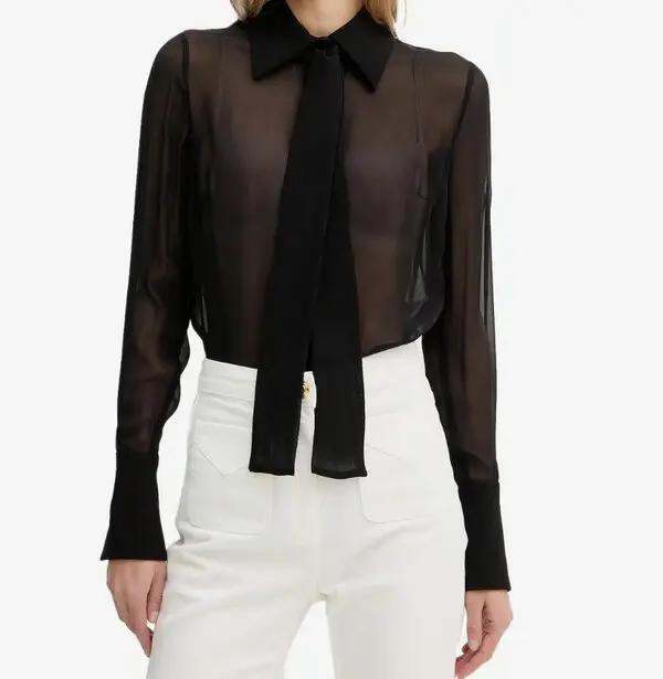 Elisabetta Franchi Georgette Crêpe Blouse With Sash Belt - Black