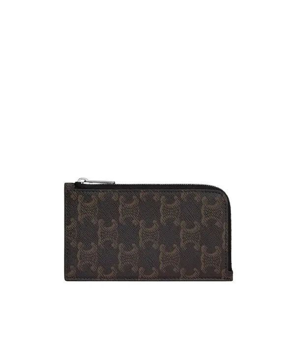 Celine Long Zipped Card Holder In Triomphe Canvas - Black