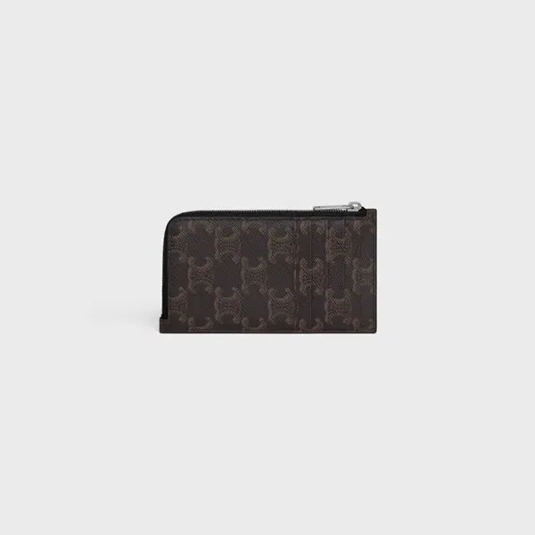 Celine Long Zipped Card Holder In Triomphe Canvas