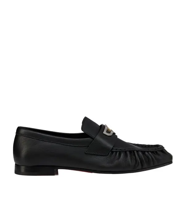 CHRISTIAN LOUBOUTIN Ruched Square Toe Loafers With Silver Coin Detail