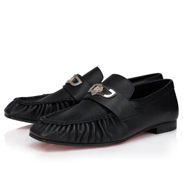 CHRISTIAN LOUBOUTIN Ruched Square Toe Loafers With Silver Coin Detail