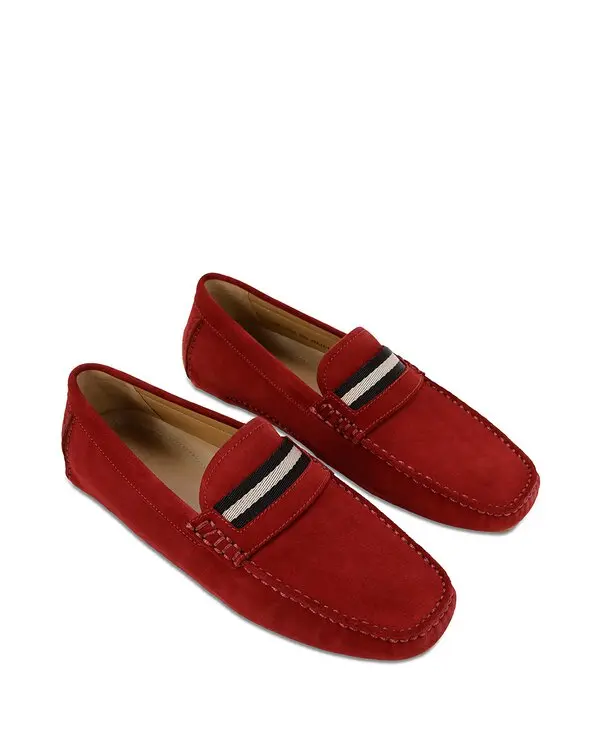 Bally Suede Driving Loafers With Signature Stripe Detail - Red