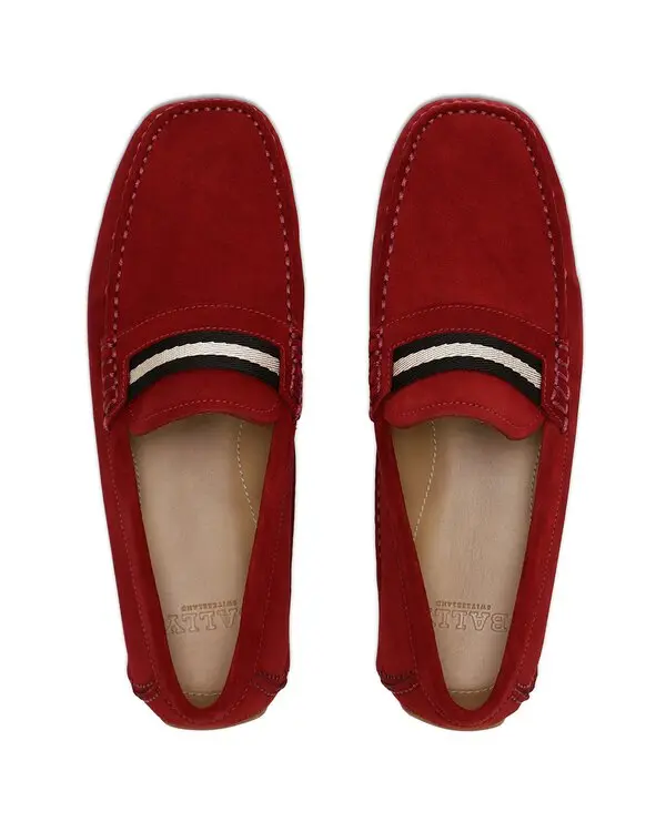 Bally Suede Driving Loafers With Signature Stripe Detail - Red