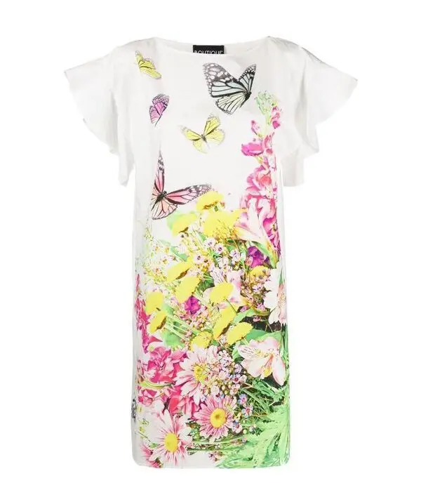Moschino Floral Printed Round Neck Short Sleeve Dress