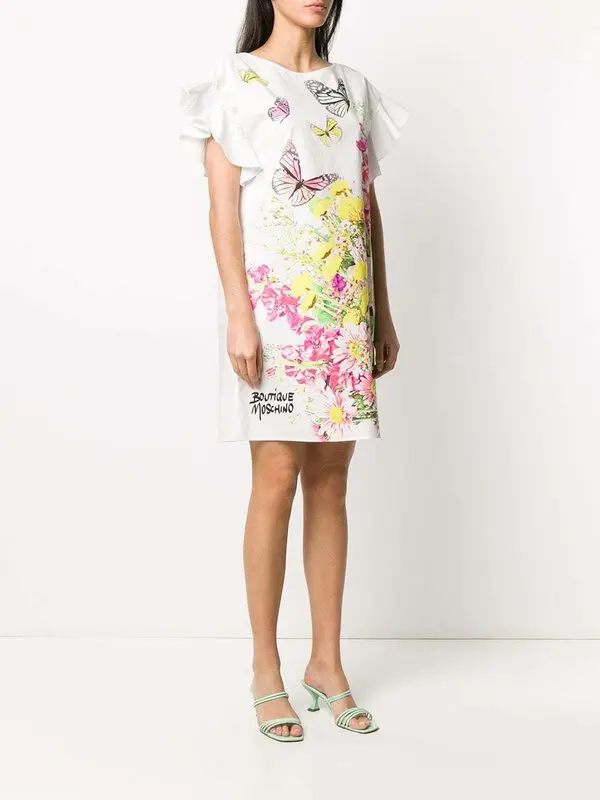 Moschino Floral Printed Round Neck Short Sleeve Dress