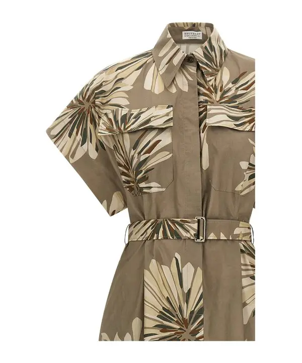 Brunello Cucinelli Printed Belted Shirt Dress - Green
