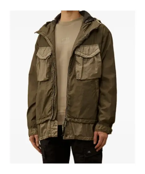 C.P. COMPANY Long Sleeve Zip Up Jacket With Drawstring Hem - Green