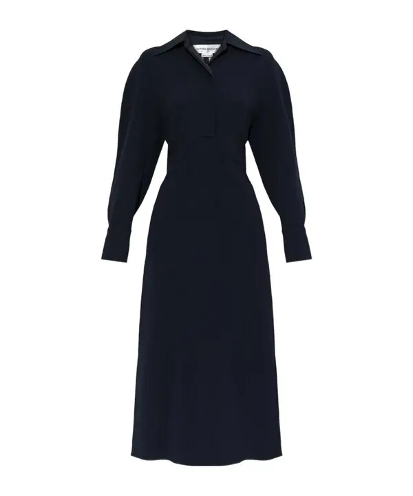Victoria Beckham Collared Long-sleeve Dress - Navy Blue