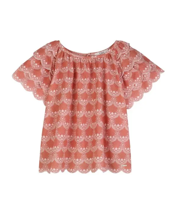 Chloé Scalloped Ruffled Short Sleeve Top