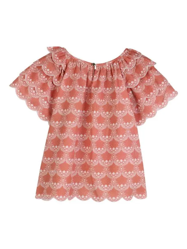 Chloé Scalloped Ruffled Short Sleeve Top