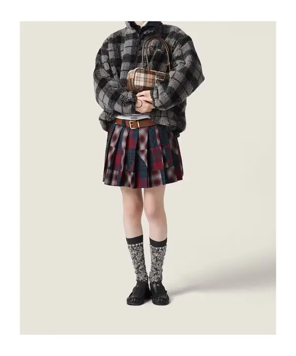 Miu Miu Pleated Plaid Patchwork Mini Skirt - Multicolored