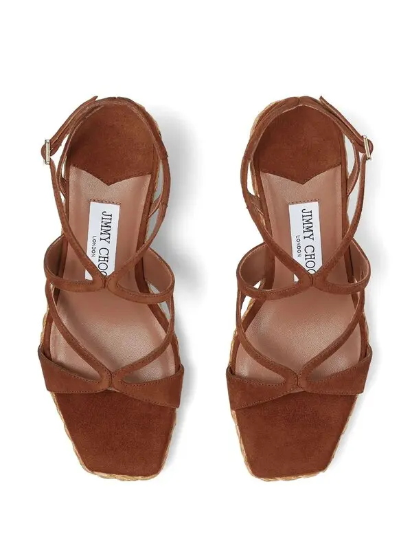 JIMMY CHOO Square-toe Wedge Sandals With Adjustable Ankle Strap