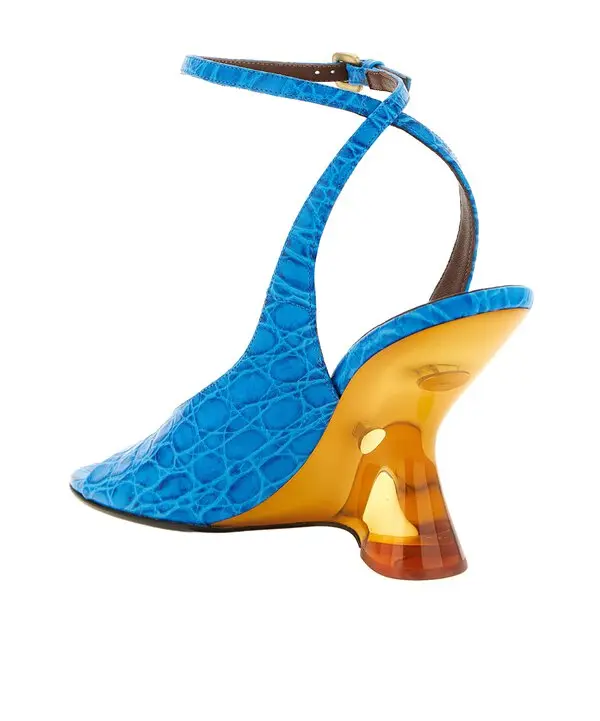 Dries Van Noten Embossed Leather Wedge Sandals With Ankle Strap