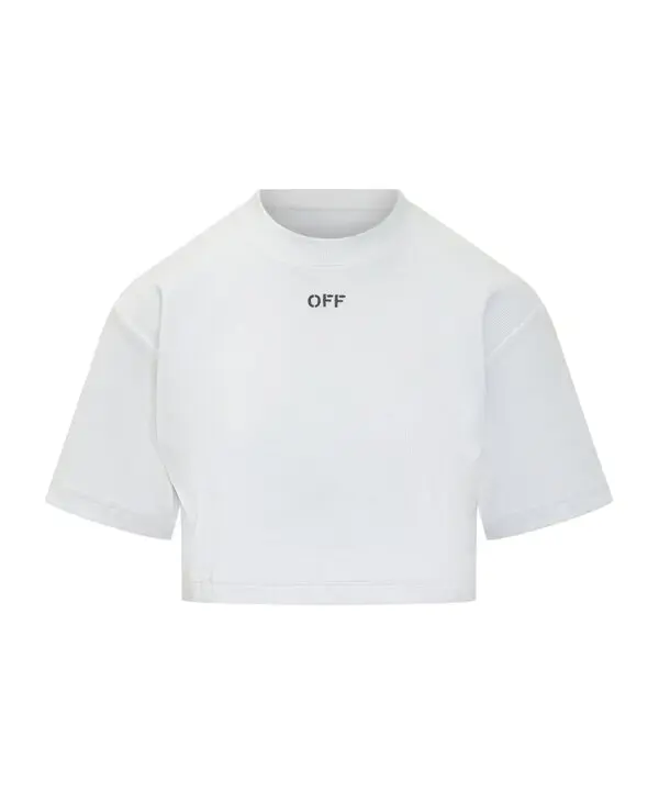 Off-White Off Stamp Rib Cropped T-shirt - White