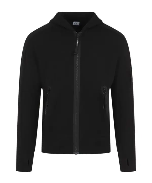 C.P. COMPANY Zip-up Logo Hoodie - Black