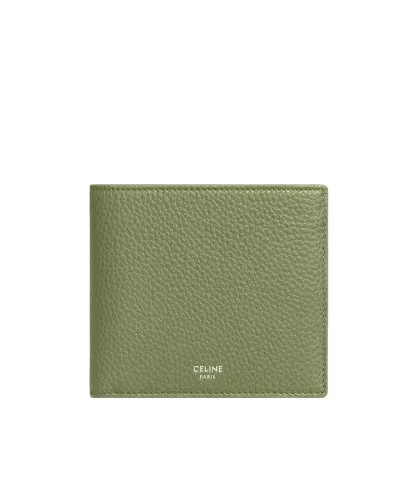 Celine Bi-fold Wallet In Grained Calfskin - Green