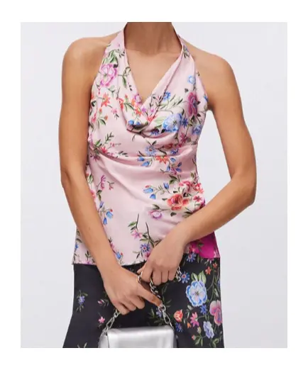 Liu Jo Draped Floral Halterneck Top - Pink