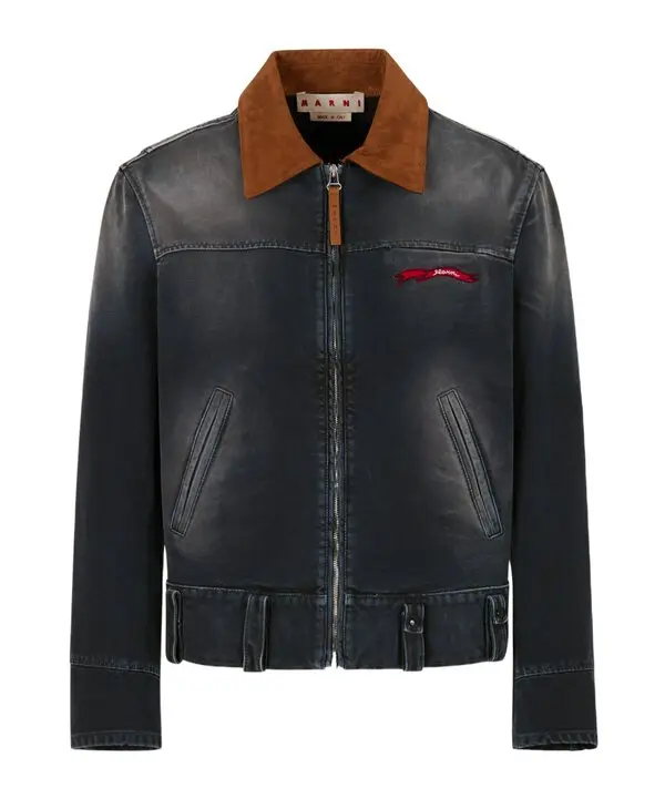 Marni Contrast Collar Zip Denim Jacket - Black
