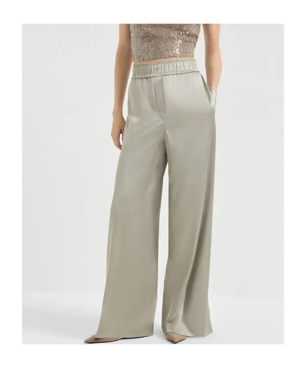 Brunello Cucinelli Palazzo Straight Leg Pants - Olive