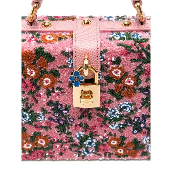 Dolce & Gabbana Floral Embellished Padlock Tote Bag - Pink