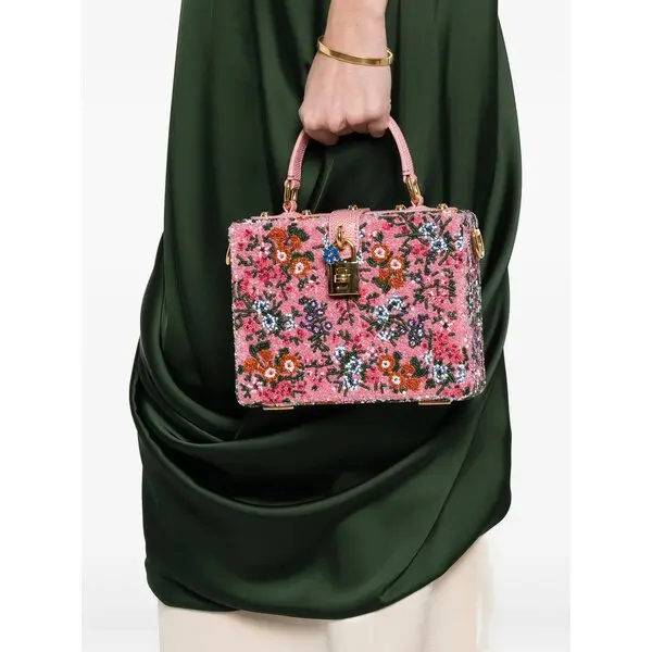 Dolce & Gabbana Floral Embellished Padlock Tote Bag - Pink