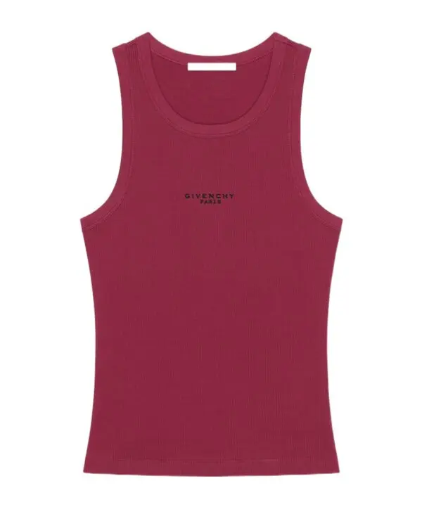 Givenchy Slim Fit Cotton Tank Top With Paris Print - Red