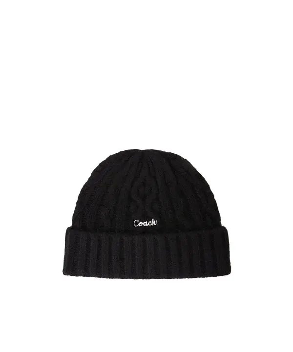 COACH Chunky Knit Beanie Hat - Black