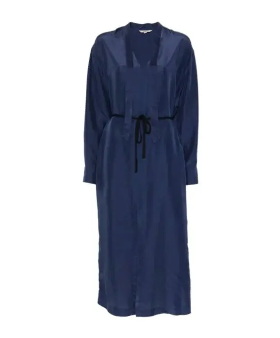 Barena Venezia V-neck Midi Dress With Long Sleeves And Front Tie - Blue