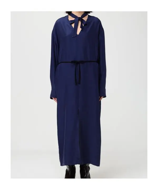 Barena Venezia V-neck Midi Dress With Long Sleeves And Front Tie - Blue
