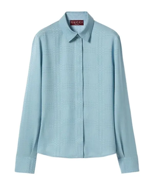 Gucci Monogram Jacquard Long-sleeved Shirt - Blue