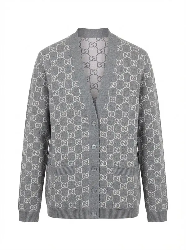 Gucci Reversible Gg Fine Wool Jacquard Cardigan - Light Pink And Gray