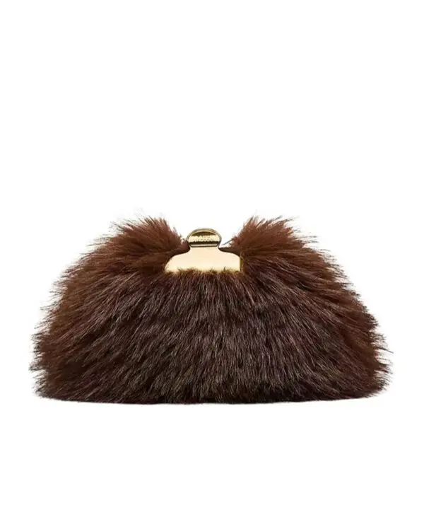Marc Jacobs Faux Fur Clutch Bag With Detachable Chain - Black