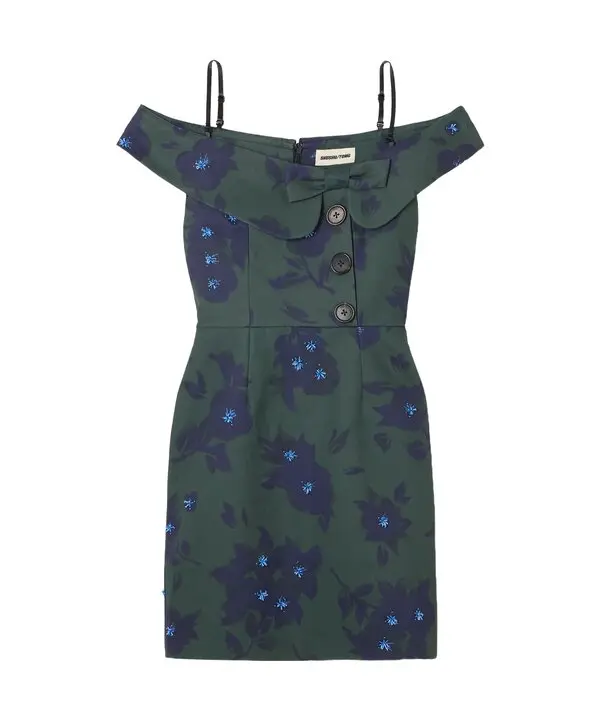 SHUSHU/TONG Off-the-shoulder Floral Mini Dress - Green
